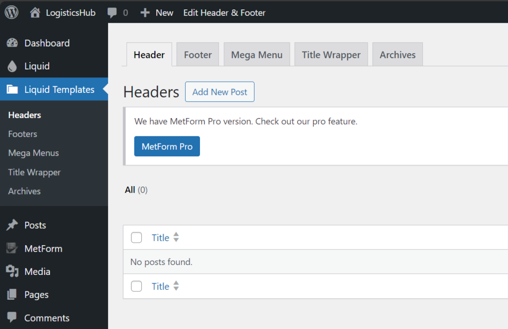 Header / Footer / Title Wrapper Manager - LogisticsHub Theme Documentation